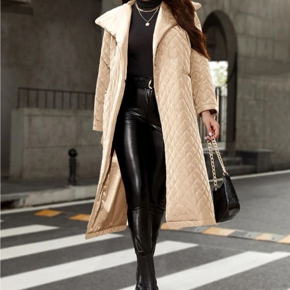 SHEIN | Jackets & Coats | Solid Longline Belted Quilted Coat Wside ...